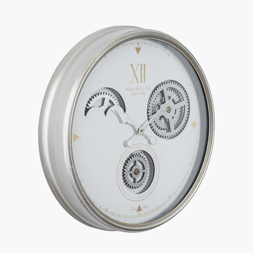 Pacific Lifestyle Limited - White and Silver Metal Working Cog Wall Clock