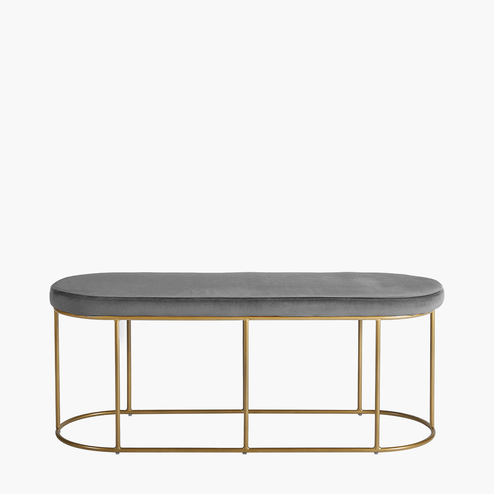 Pacific Lifestyle Limited - Nino Dove Grey Velvet and Gold Metal Bench
